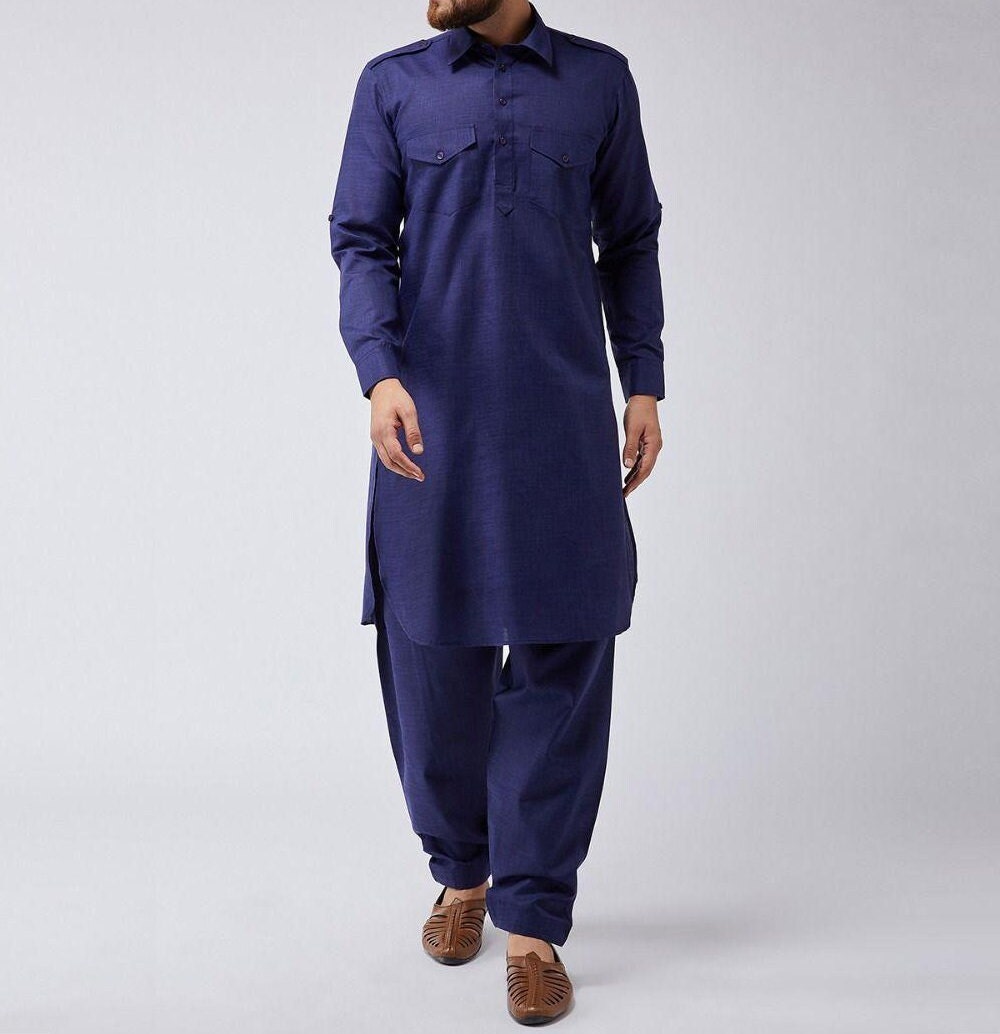 Pakistani Patani Panjabi and Pajama- Blue Color/beautiful Men's Wear ...