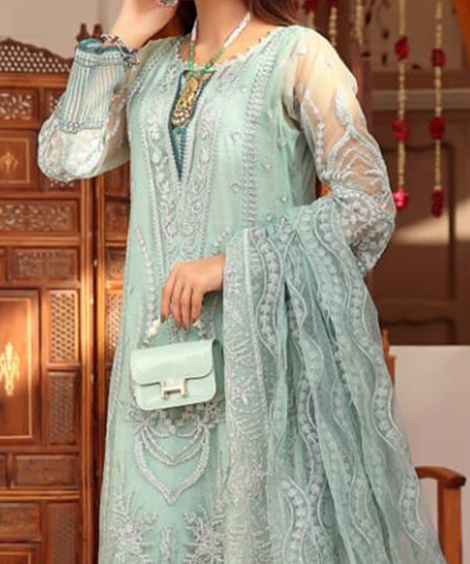 Women's Pakistani Party Dress Luxury Fancy Collection Long Sleeve- Ash ...