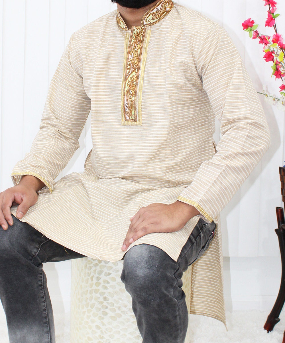 Men's Panjabi Cream Color - Etsy