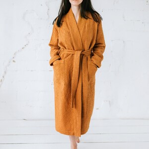 Unisex Linen Waffle Robe With Pockets and Belt, Women's Linen Waffle ...