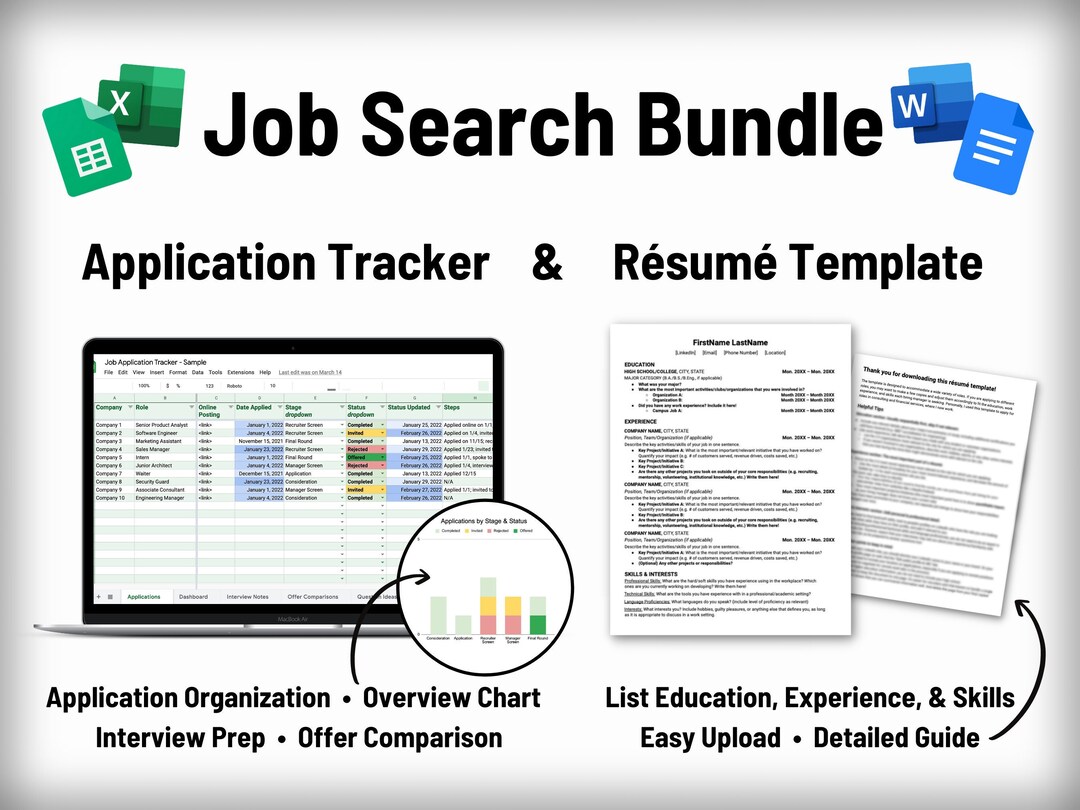 Job Search Bundle | Job Application Tracker & Resume Template - Etsy