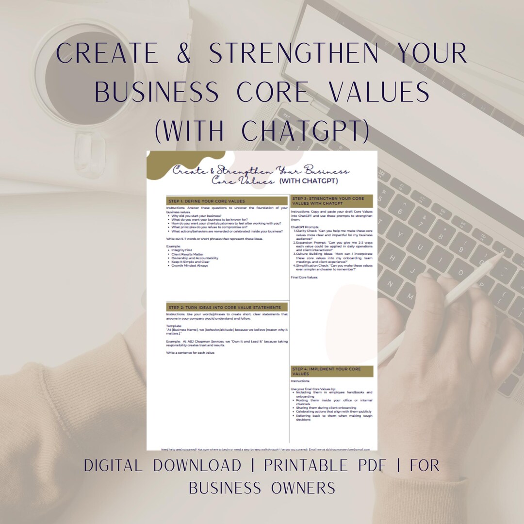 Core Values Worksheet: Business Culture Printable (PDF Download) - Etsy