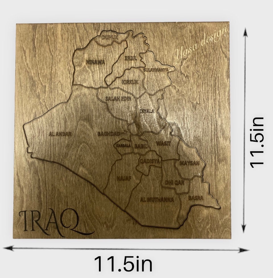 Iraq Map Puzzle With Cities, 3d Printed Cities and Engraved Wooden Map ...