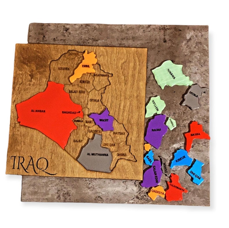 Iraq Map Puzzle With Cities, 3d Printed Cities and Engraved Wooden Map ...