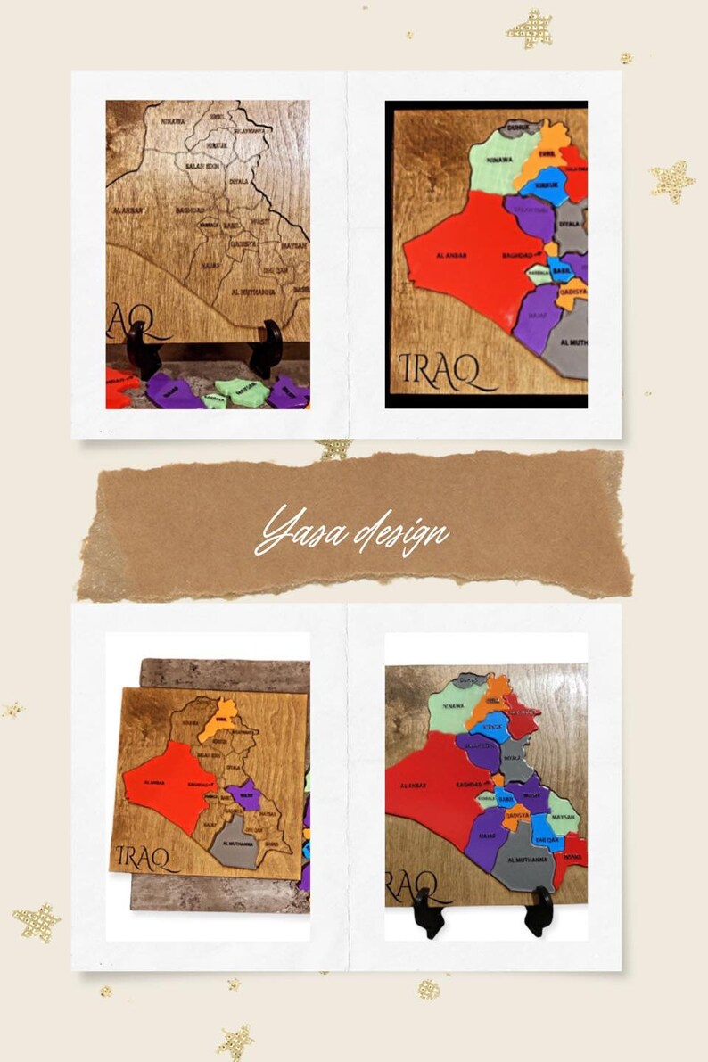 Iraq Map Puzzle With Cities, 3d Printed Cities and Engraved Wooden Map ...