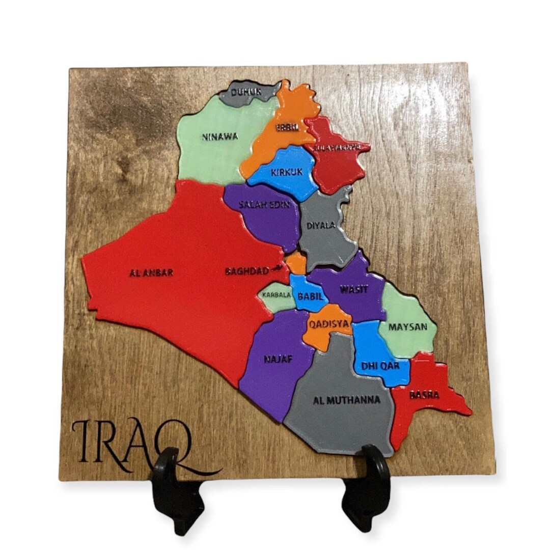 Iraq Map Puzzle With Cities, 3d Printed Cities and Engraved Wooden Map ...