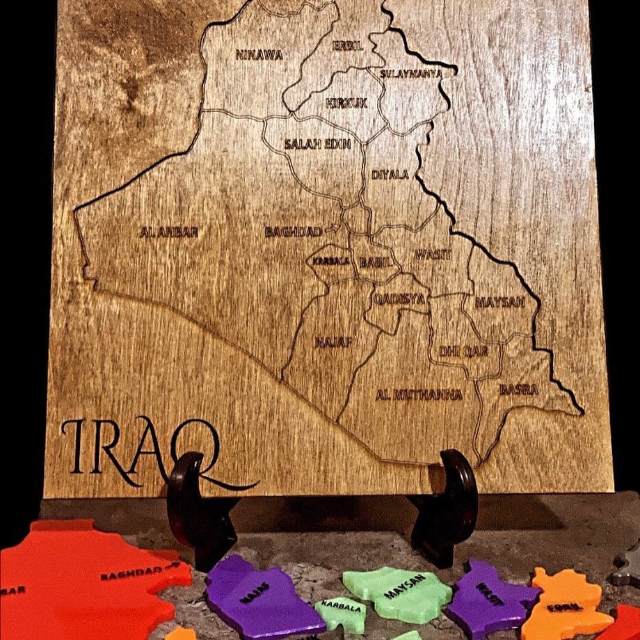 Iraq Map Puzzle With Cities, 3d Printed Cities and Engraved Wooden Map ...