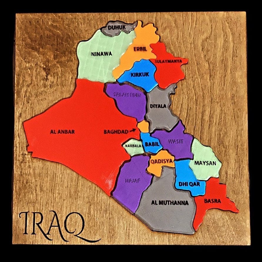 Iraq Map Puzzle With Cities, 3d Printed Cities and Engraved Wooden Map ...