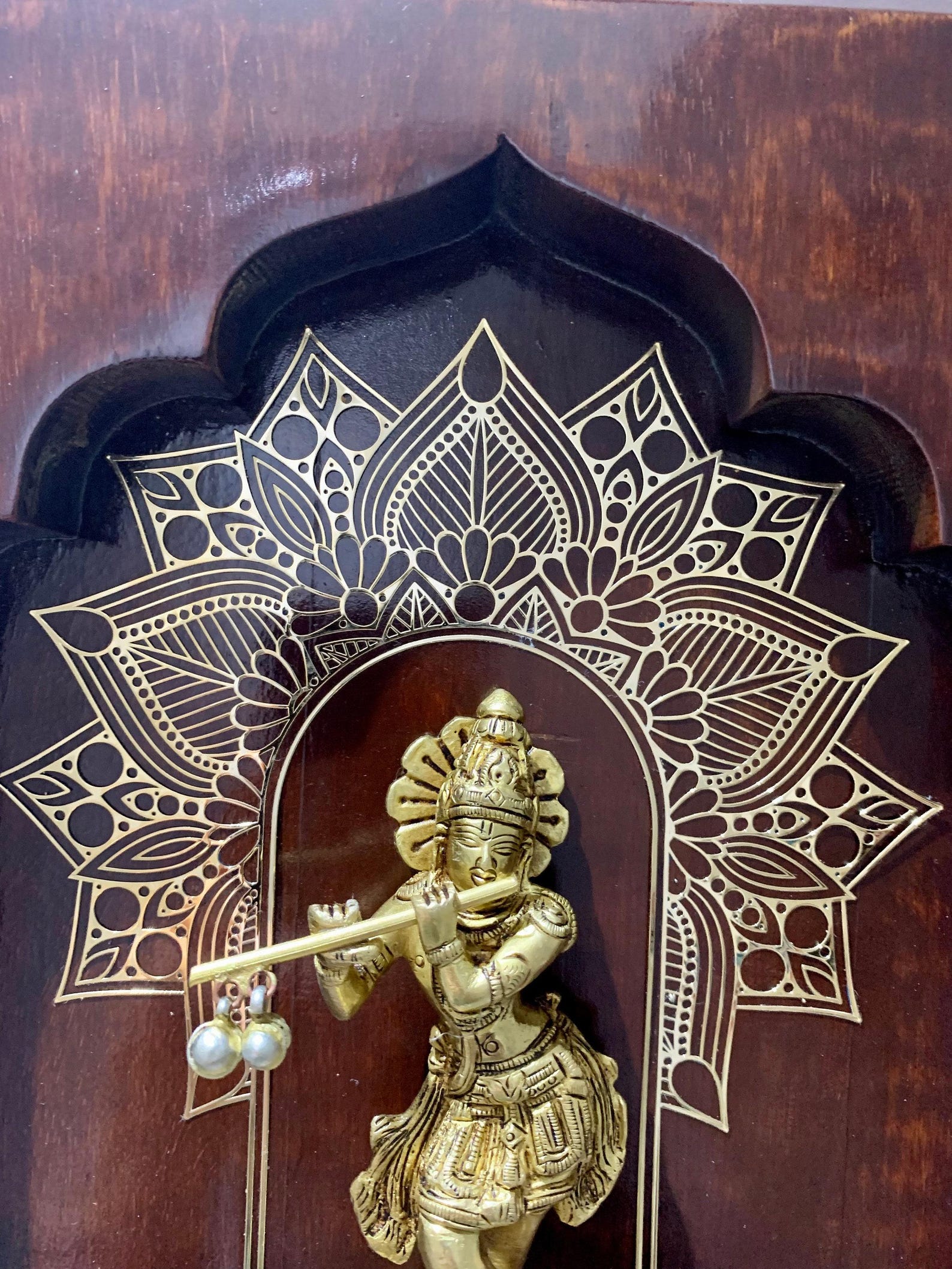 Handcrafted Brass Krishna Playing Flute on Walnut Finish Solid Wood - Etsy