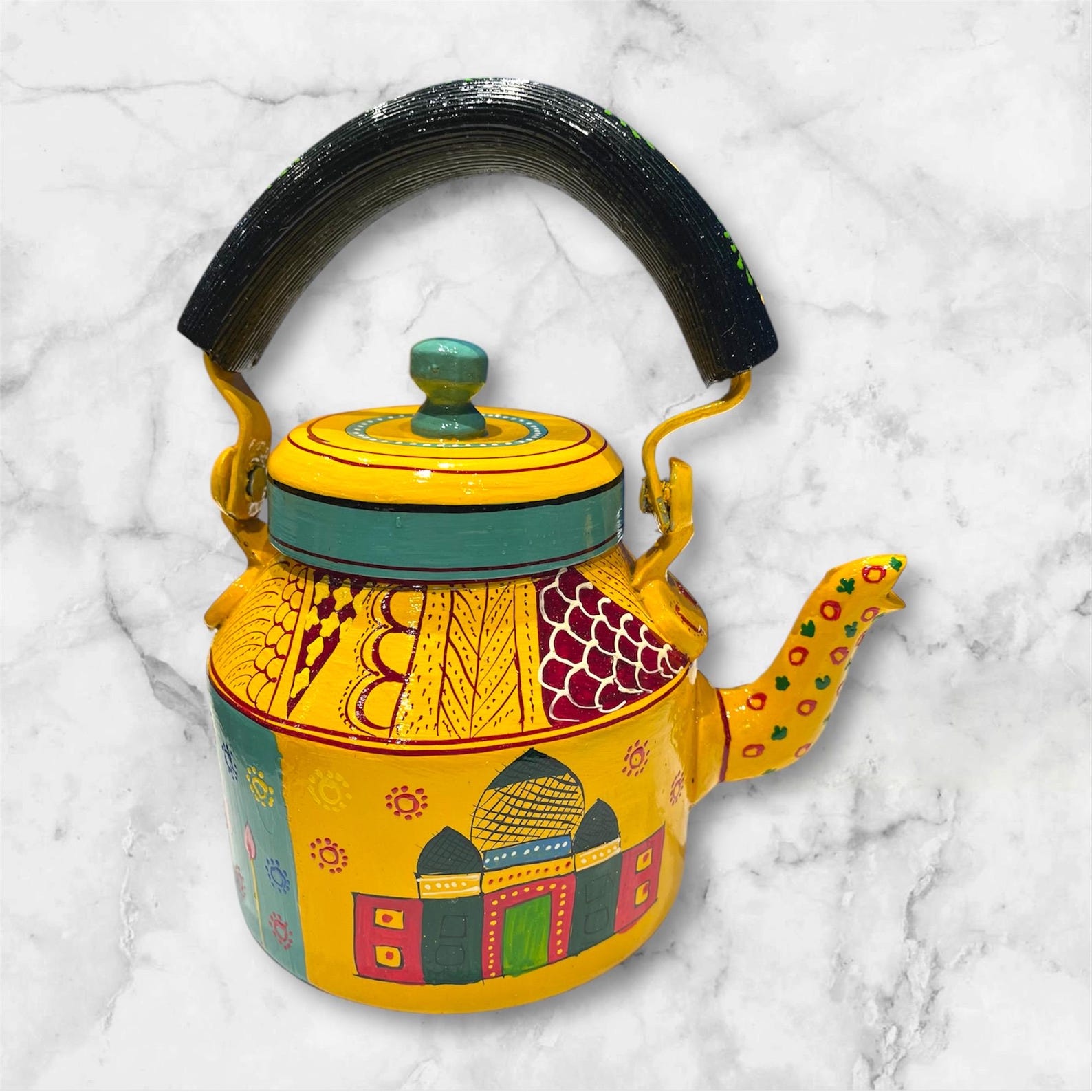 Hand Painted Indian Tea Kettle With 6 Glasses and a Kart. - Etsy