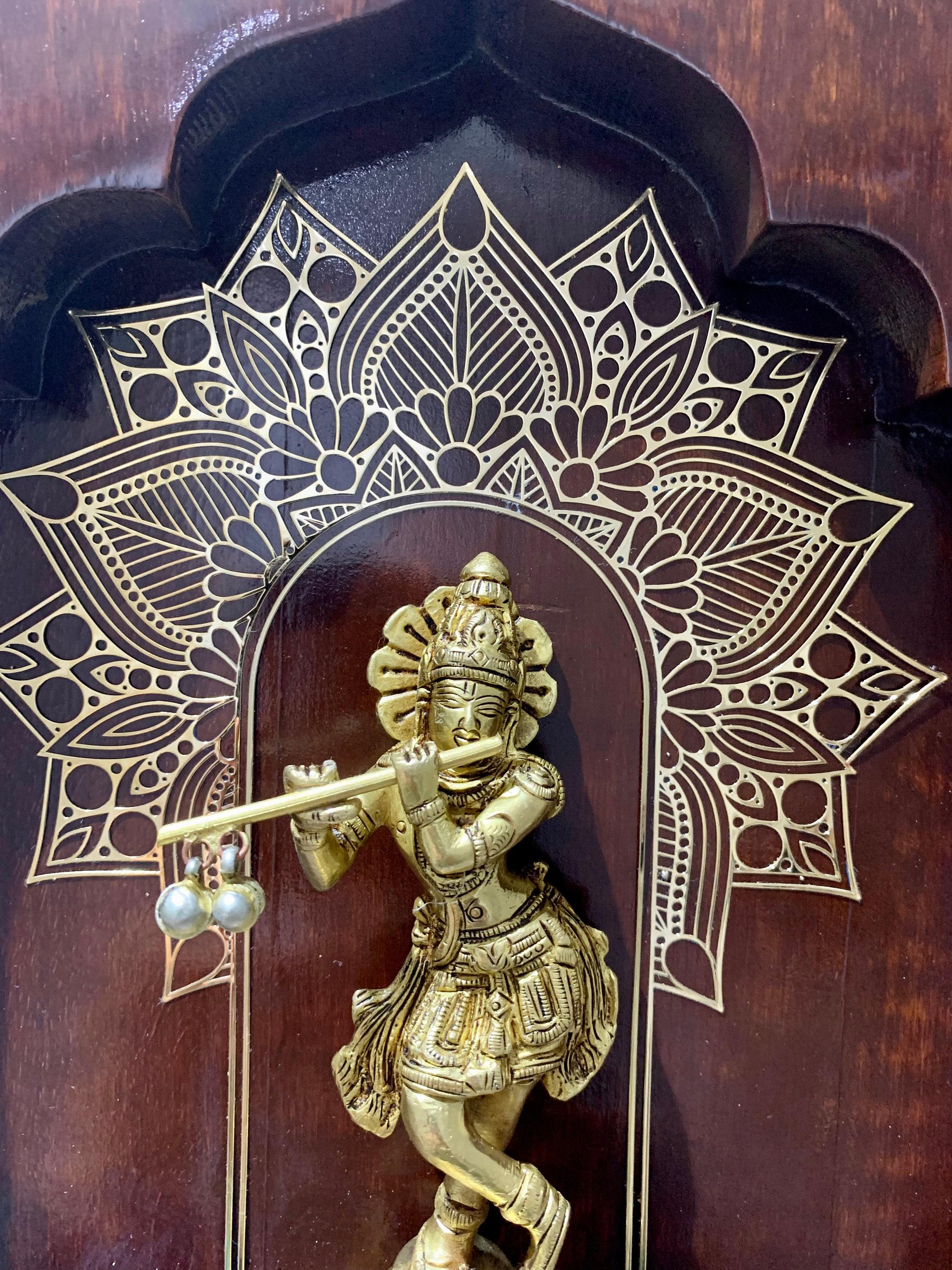 Handcrafted Brass Krishna Playing Flute on Walnut Finish Solid Wood - Etsy