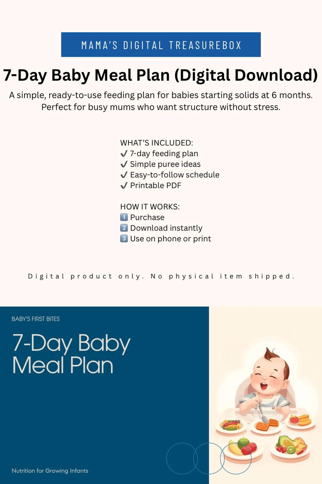 7 Day Baby Meal Plan 6 Months Printable Digital Download Weaning ...