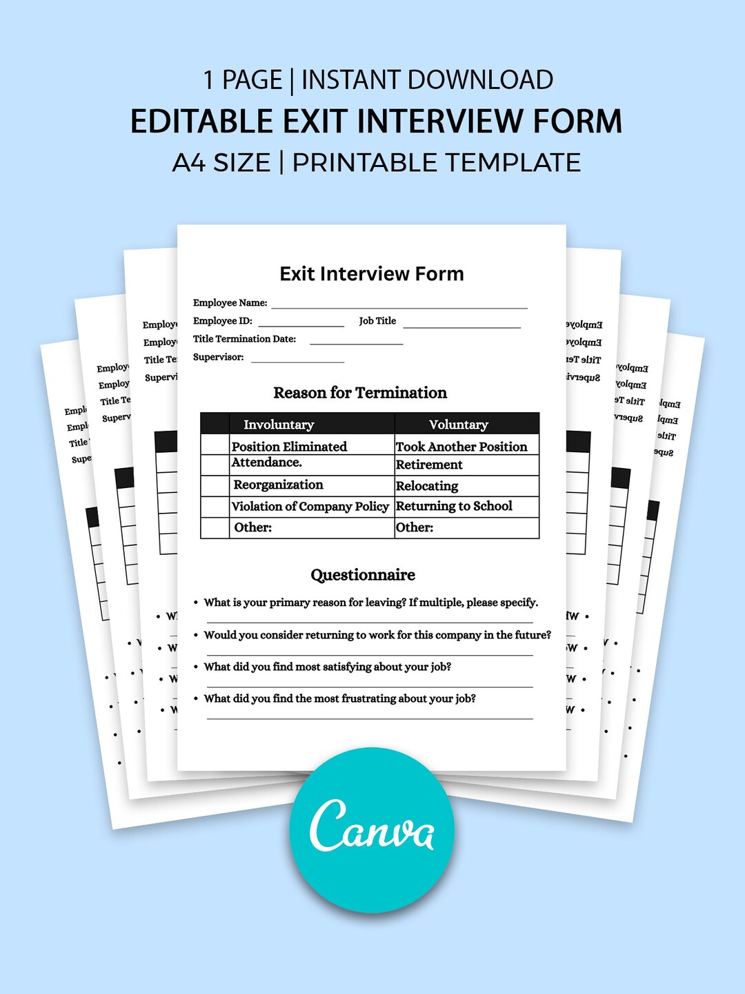 Editable Exit Interview Form, Human Resources, Employee Human Resources ...