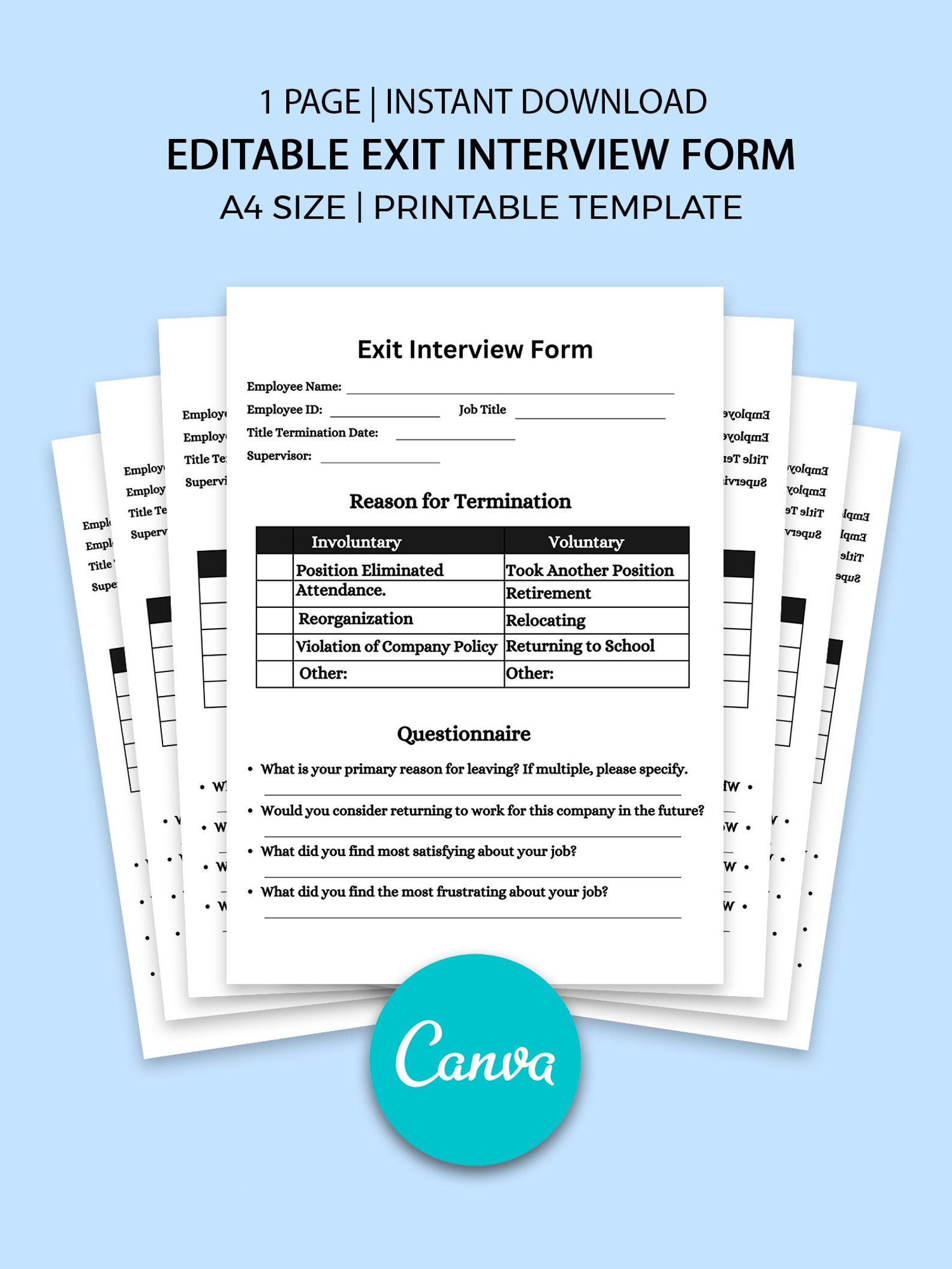Editable Exit Interview Form, Human Resources, Employee Human Resources ...