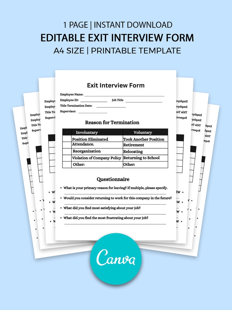 Editable Exit Interview Form, Human Resources, Employee Human Resources ...