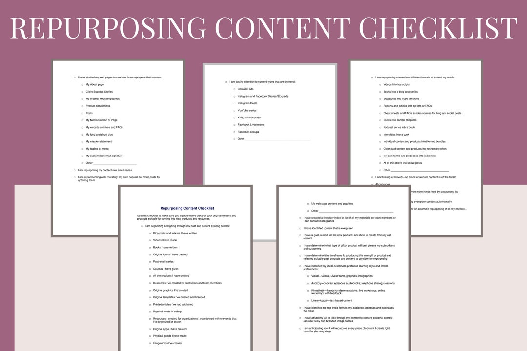 Repurposing Content Checklist Design With Editable Template - Etsy
