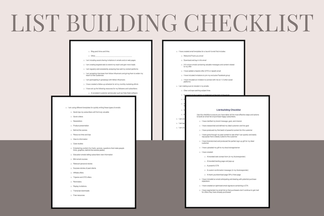 List Building Printable Checklist Design and Template - Etsy