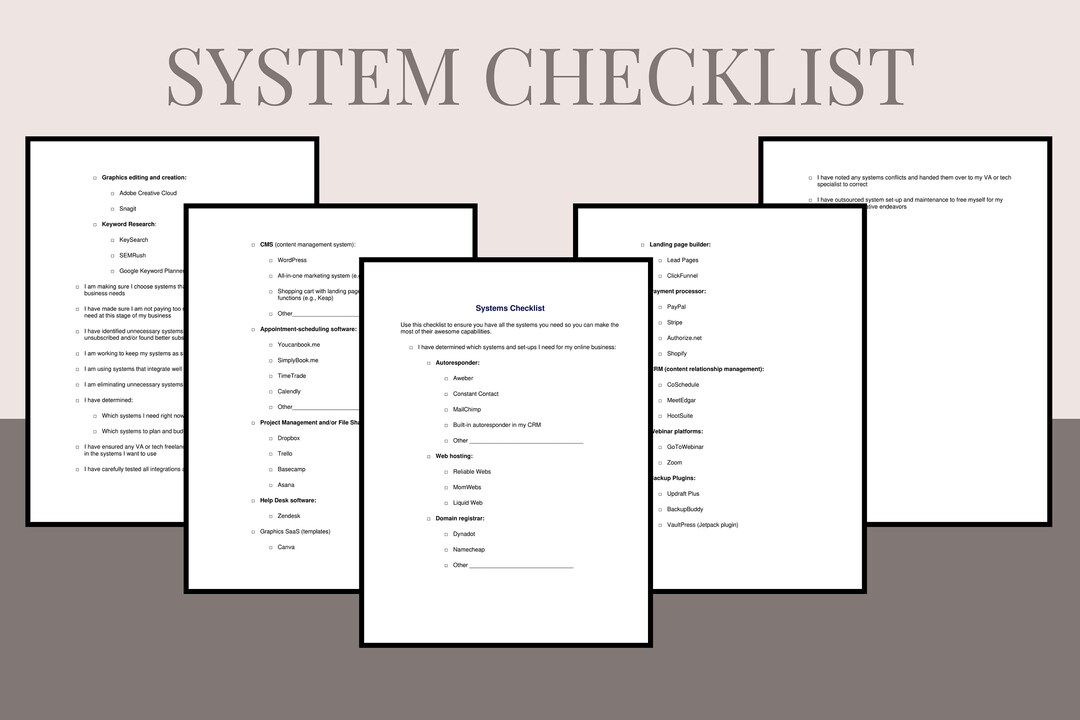 System Checklist Printable Template Design and Mock Up - Etsy