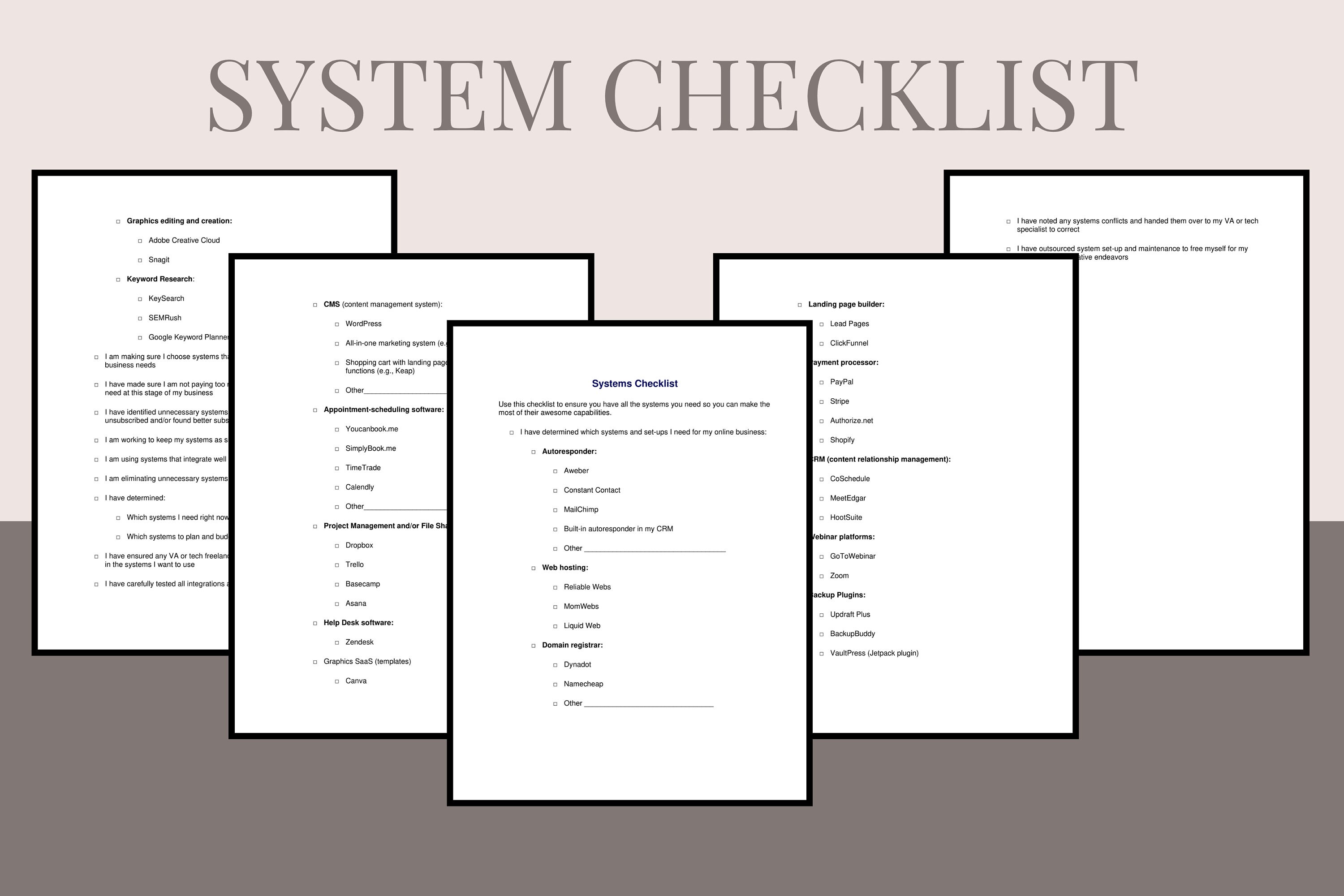 System Checklist Printable Template Design and Mock Up - Etsy
