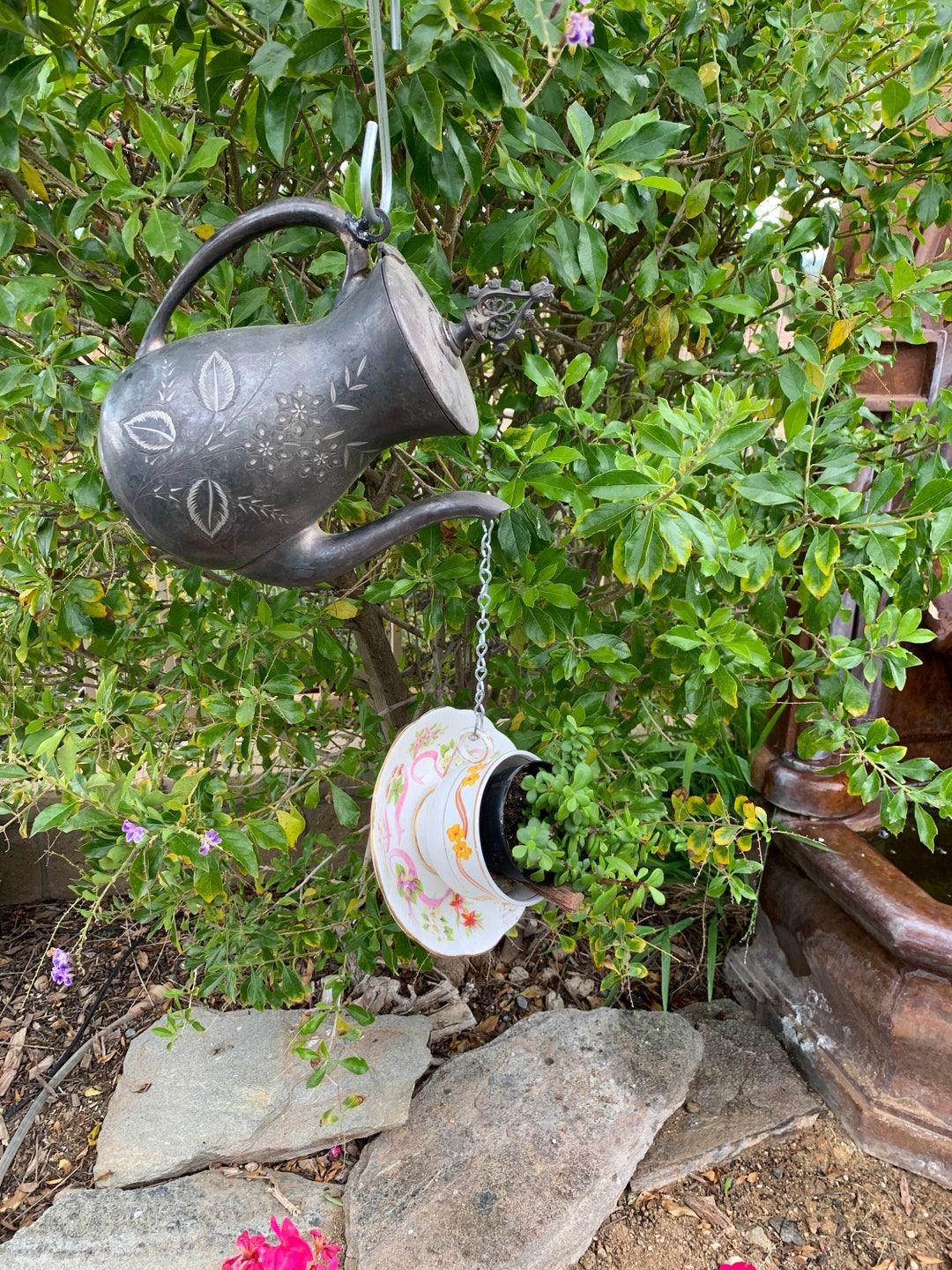 Hanging Teapot W/ Hanging Cup & Saucer - Etsy