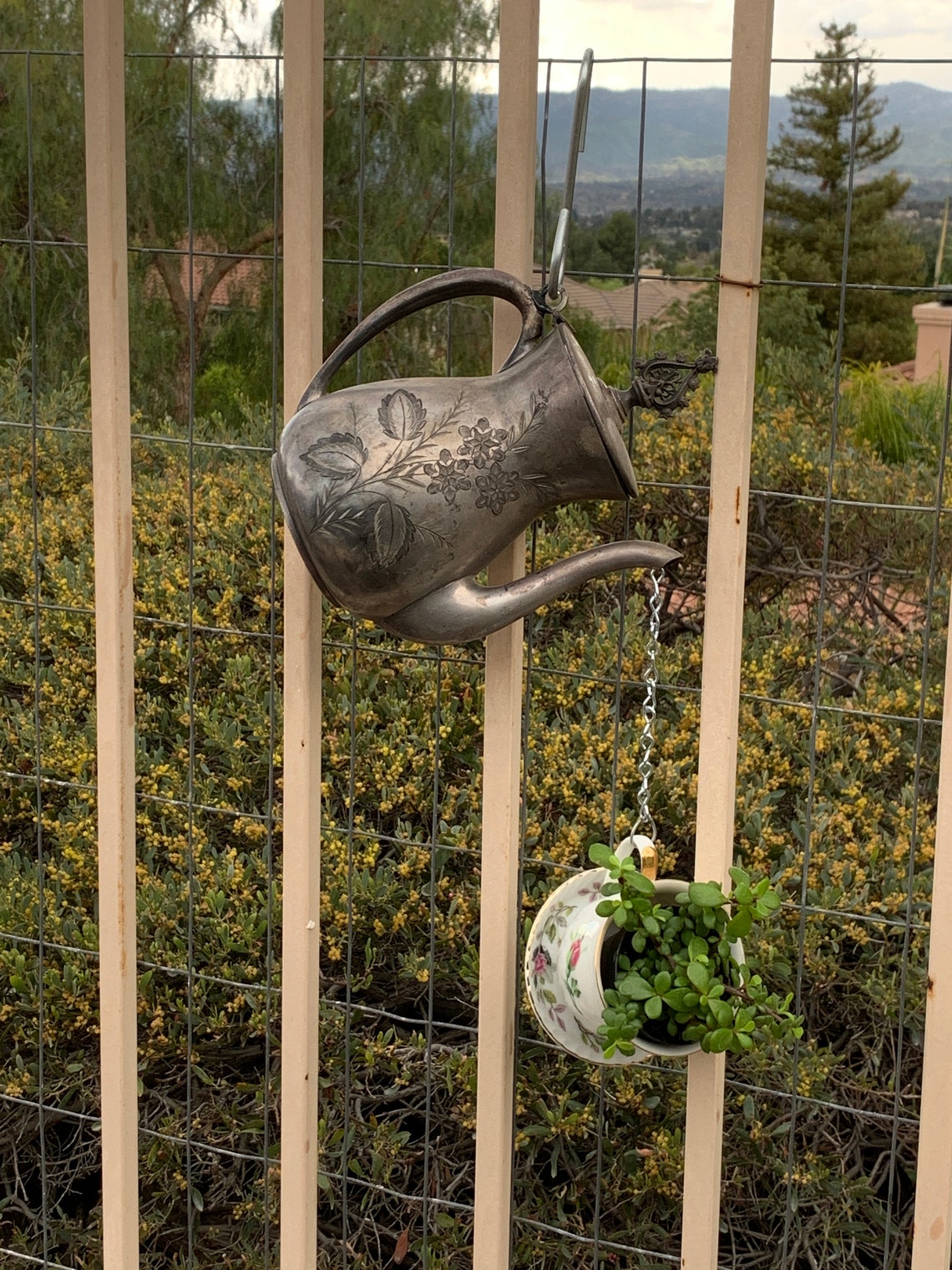 Hanging Teapot W/ Hanging Cup & Saucer - Etsy