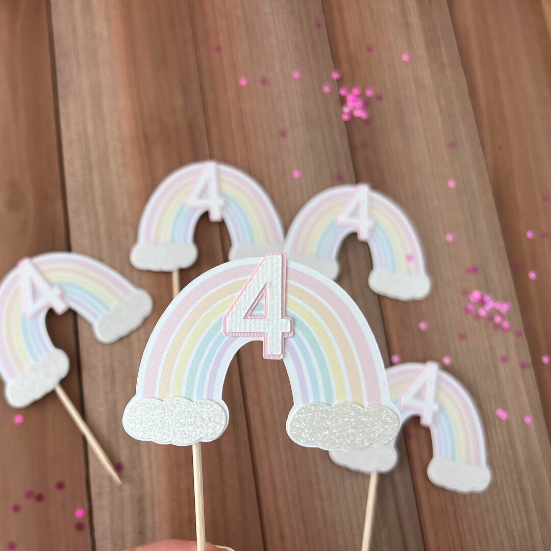 Rainbow Cupcake Topper With Pastel Colors and Age. Ideal for a First ...