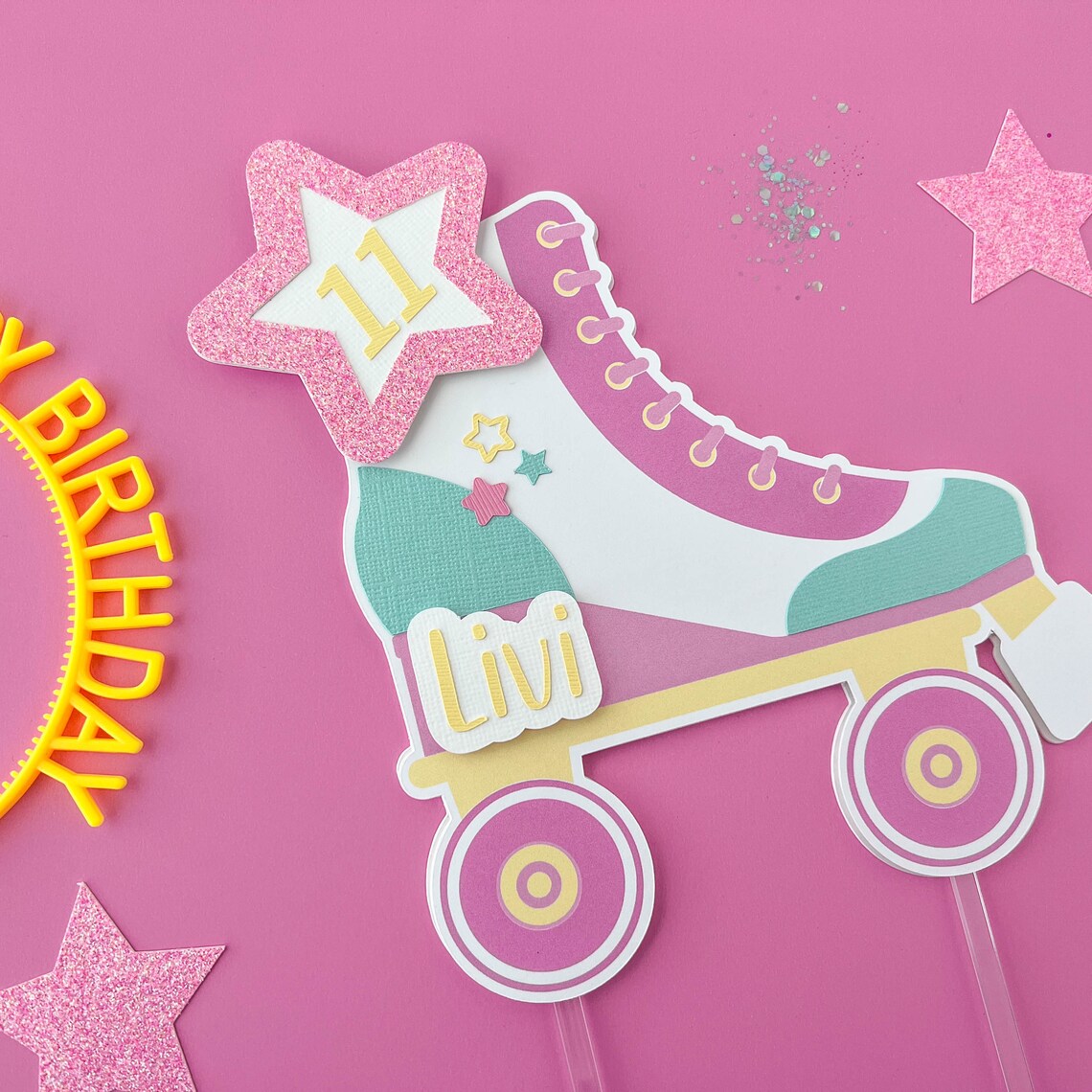 Roller Skate Cake Topper With Vibrant Colors.this Layered Cake Topper ...