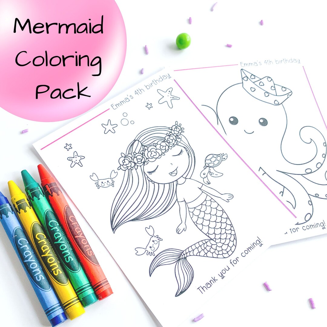 Mermaid Coloring Pack for Birthday Party. Coloring Pages Ideal to Give ...