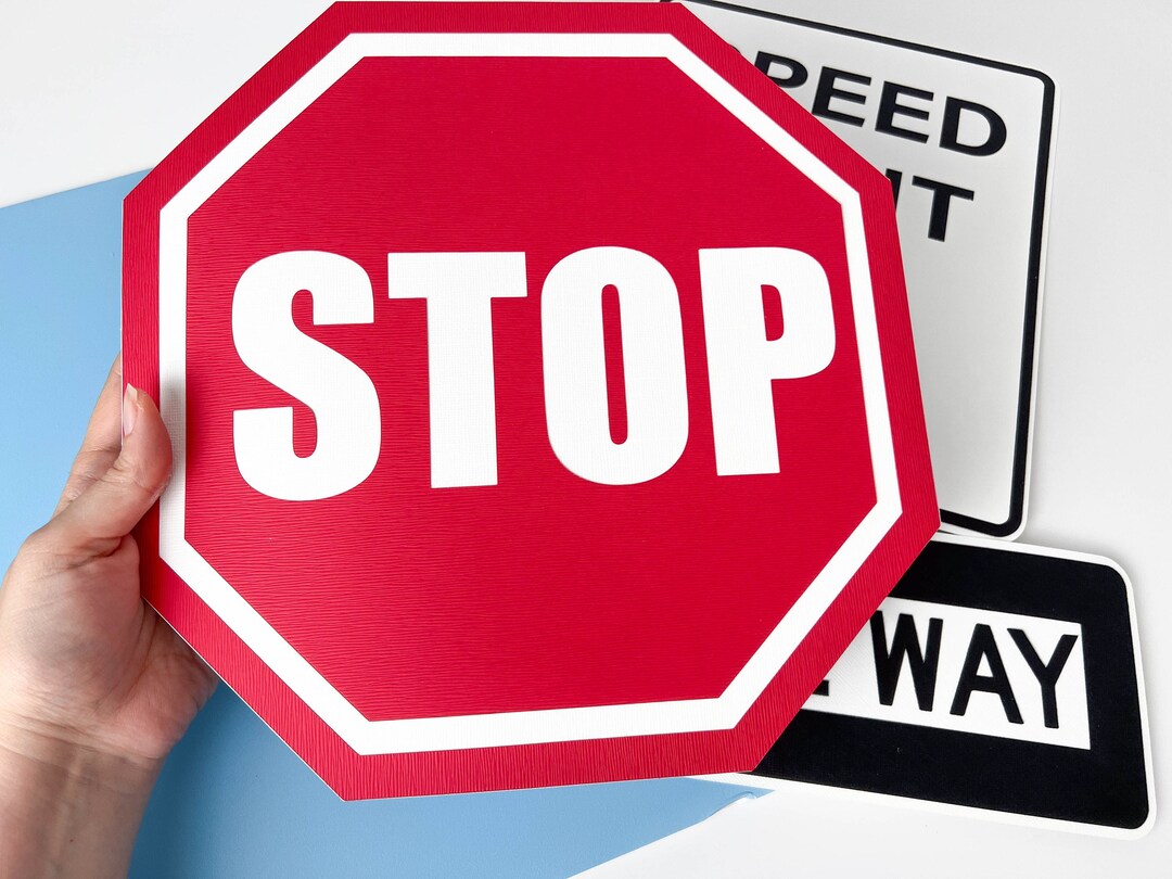 Race Car Signs in CARDSTOCK. Stop Sign,one Way Sign and Speed Limit ...