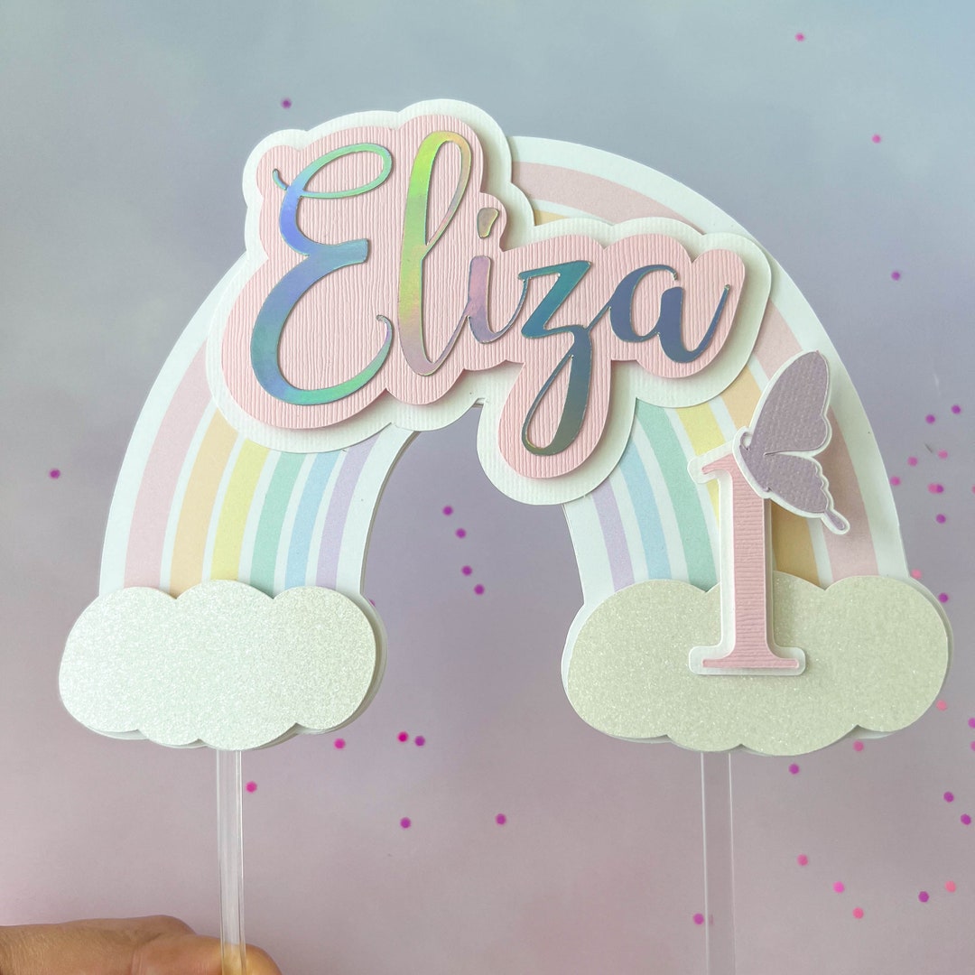 Rainbow and Butterflies Cake Topper With Pastel Colors Layered. Ideal ...