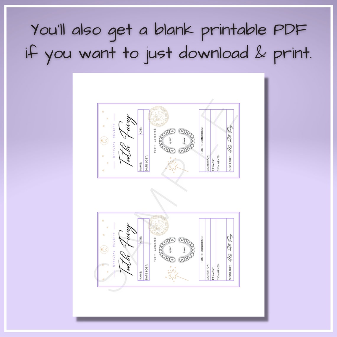 Editable Purple Tooth Fairy Receipt Printable Certificate - Etsy Canada