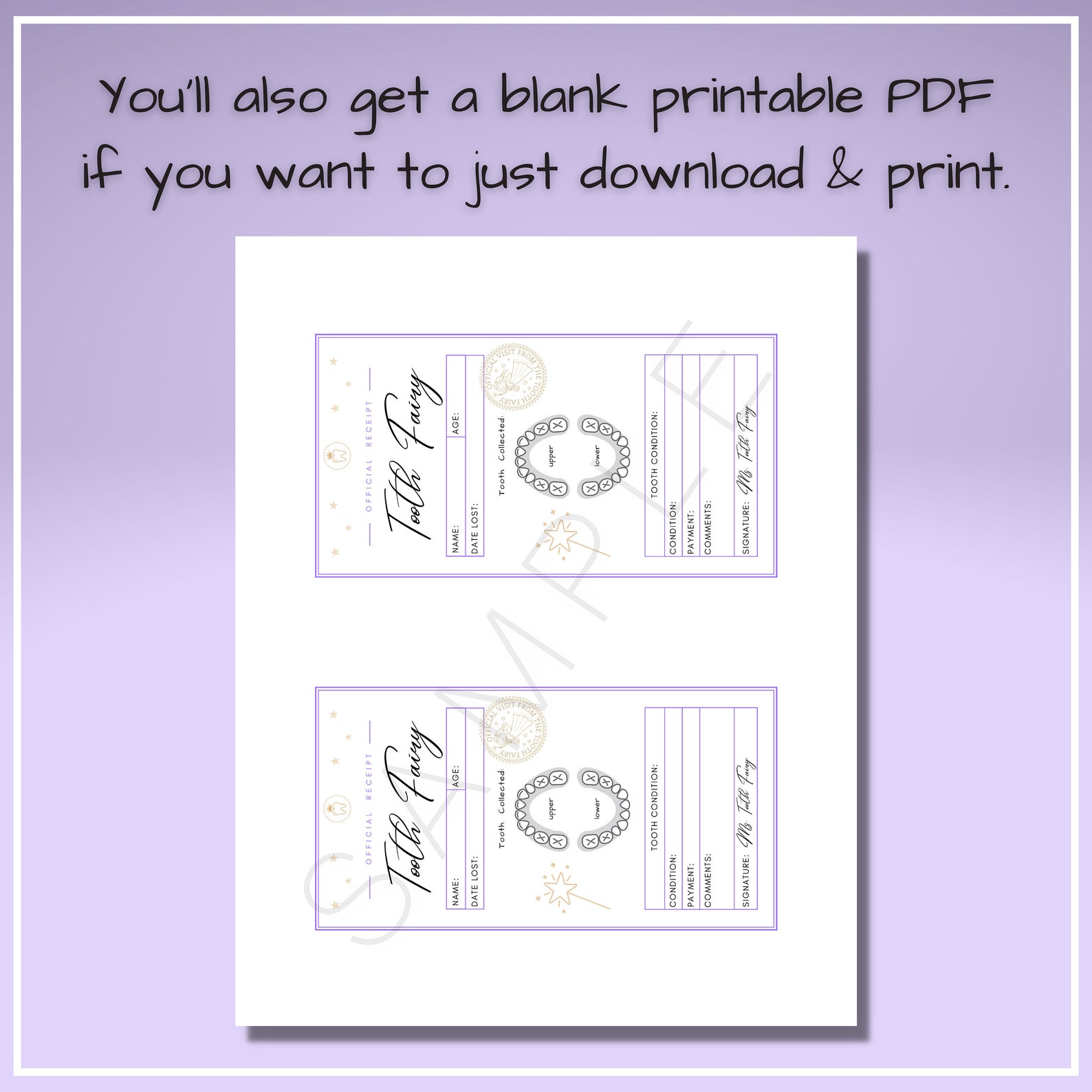 Editable Purple Tooth Fairy Receipt Printable Certificate - Etsy Canada