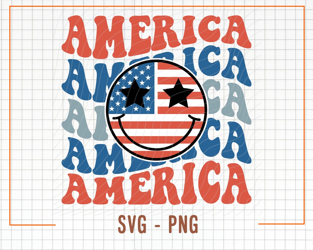 America Stacked Svg Png, Retro America Smiling Svg, Retro USA Svg, 4th ...