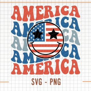 America Stacked Svg Png, Retro America Smiling Svg, Retro USA Svg, 4th ...