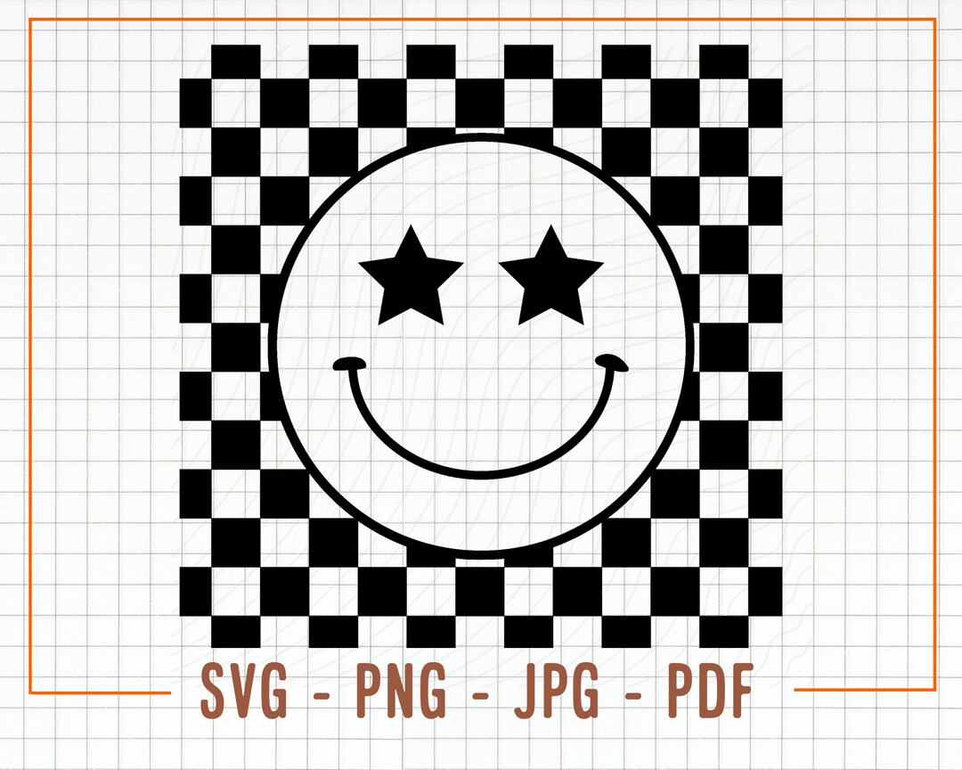 Checkered Smile Face Svg, Funny Smile With Star Eyes Svg, Smile Png ...