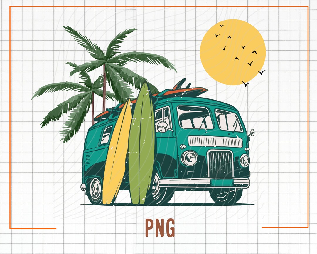 Surfing Van Png, Vintage Summer Vehicle Clipart, Palm Beach Sublimation ...