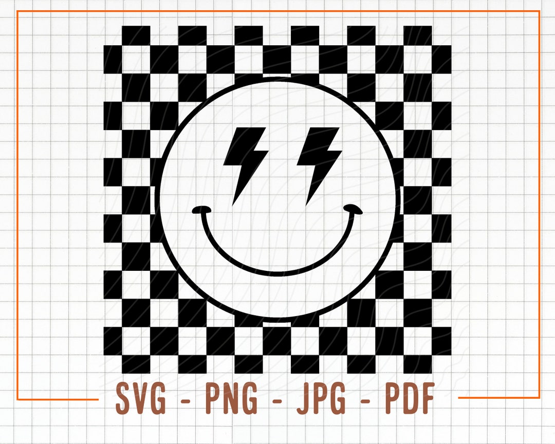 Checkered Smiling Face Svg, Funny Smiling With Lightning Bolt Svg ...