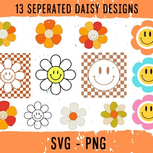 Retro Daisy Smile Face Svg Bundle, Digital Download Flower, Daisy SVG ...