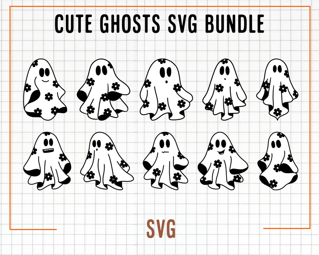 10 Cute Ghost Bundle Svg, Ghost Cut File, Spooky Season Svg, Floral ...