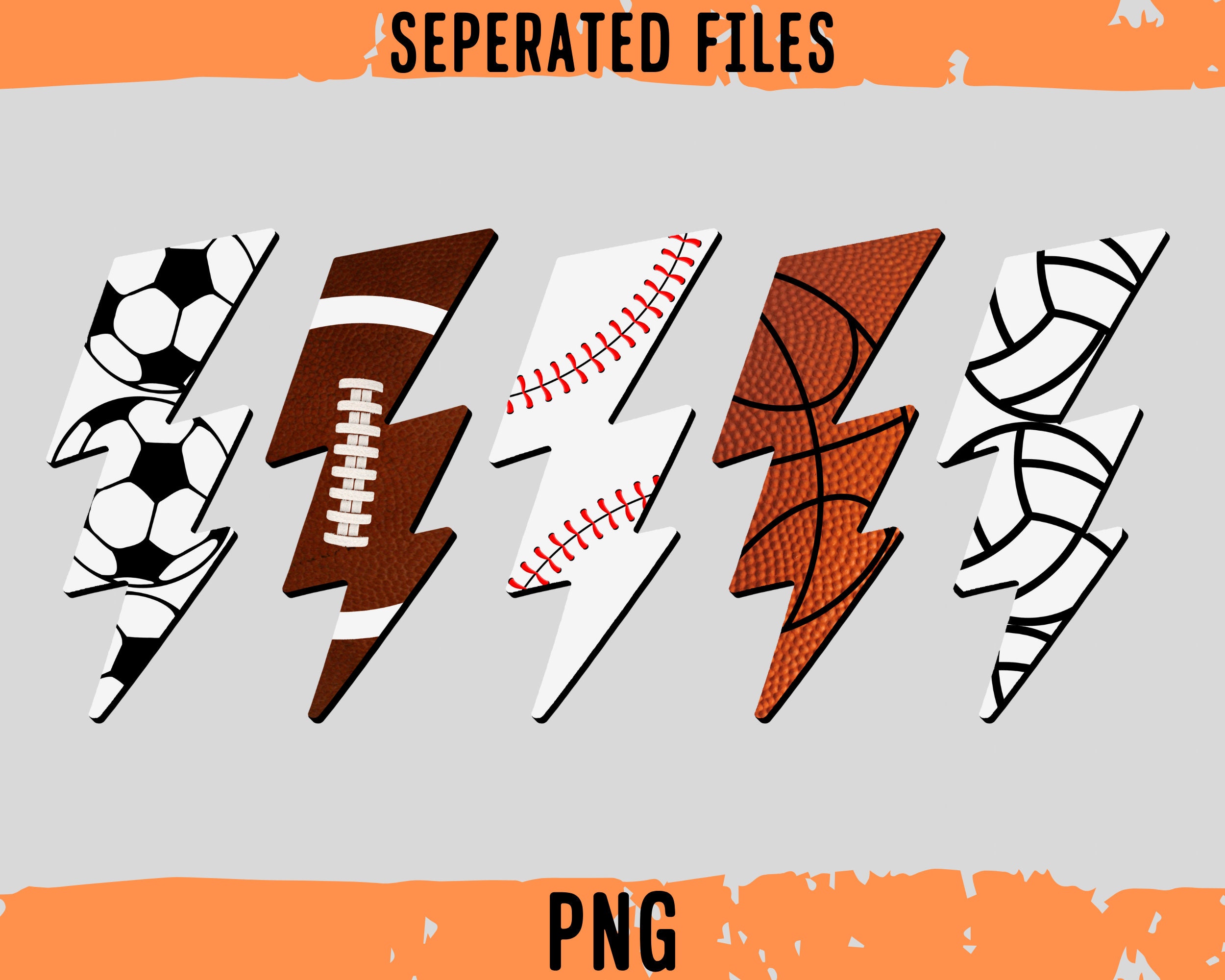 Sports Ball Lightning Bolt PNG Bundle, Lightning Bolt Sports Png ...