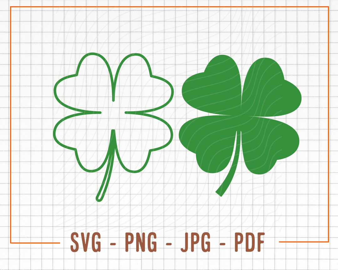 Solid and Outline Four-leaf Shamrock, Shamrock for Luck, Saint Patrick ...