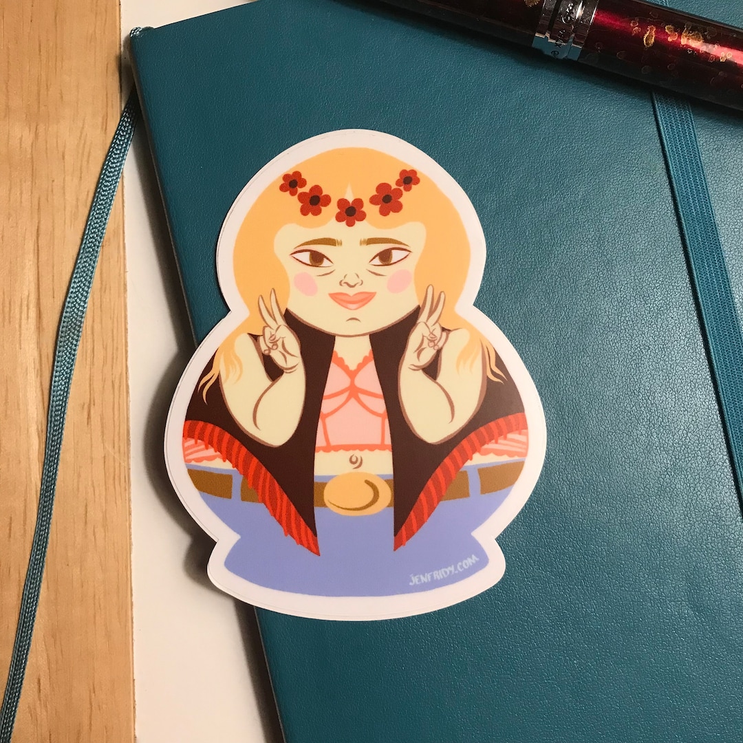 Peace Out Vinyl Sticker, Cute Colorful Kawaii Chibi Hippie Matryoshka ...