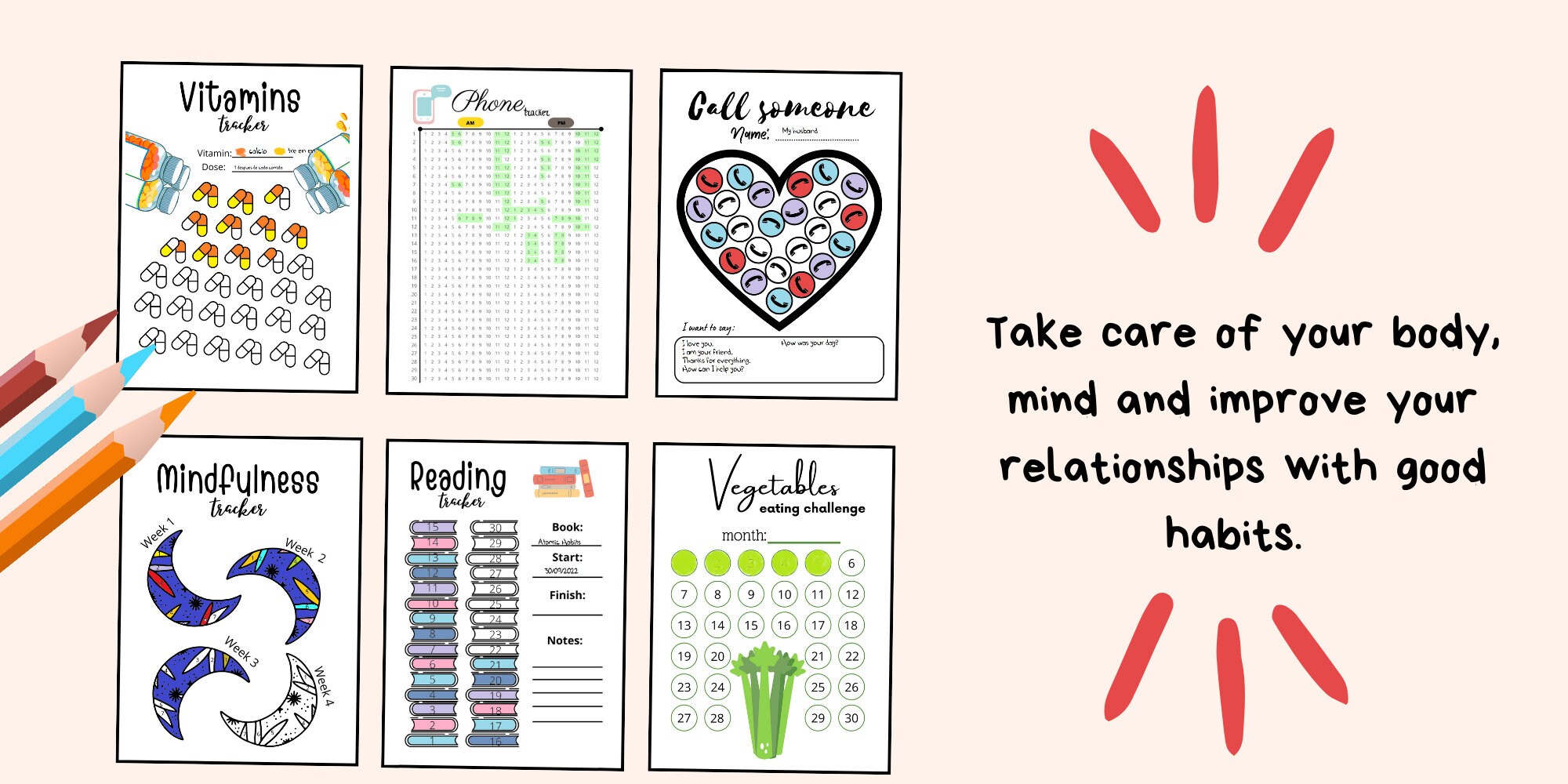 Habit tracker-Printables / Self care / Habit trackers for - Etsy México