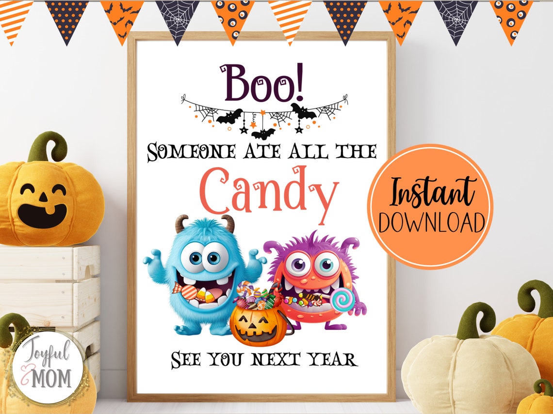 Halloween Candy Bowl Sign, Set of Two Printable Halloween Signs, Take ...