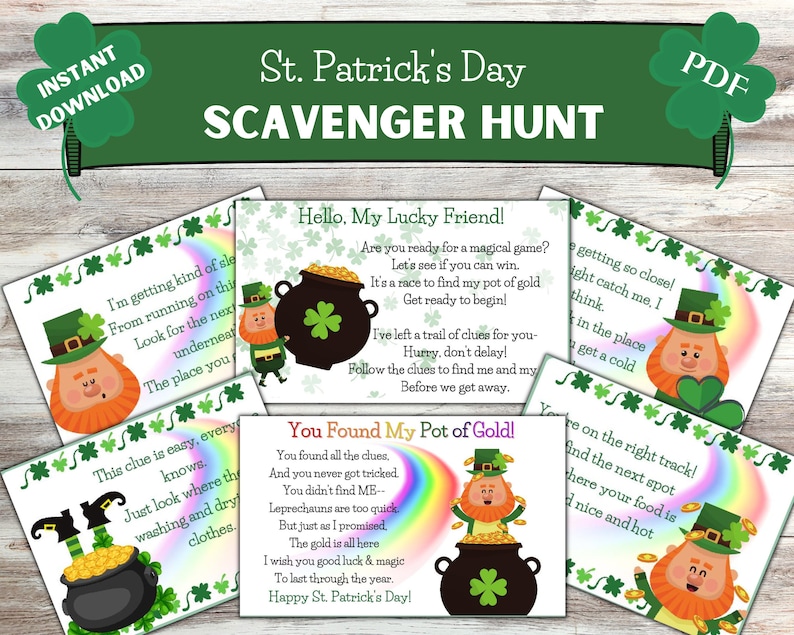 St Patricks Day Scavenger Hunt, Leprechaun Treasure Hunt, St Patricks ...
