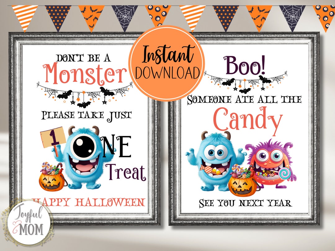 Halloween Candy Bowl Sign, Set of Two Printable Halloween Signs, Take ...