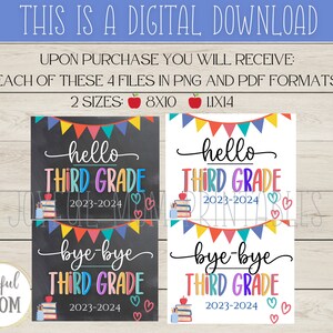 Hello Third Grade Printable Sign First Day of School First and Last Day ...
