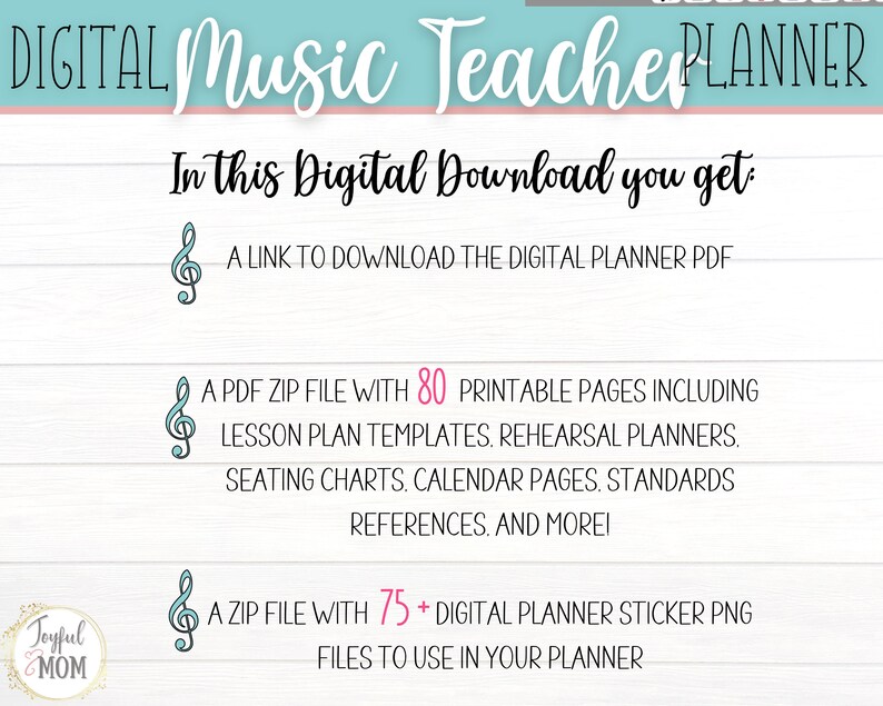 Digital Music Teacher Planner K- 6th Grade| Digital Planner for Music ...