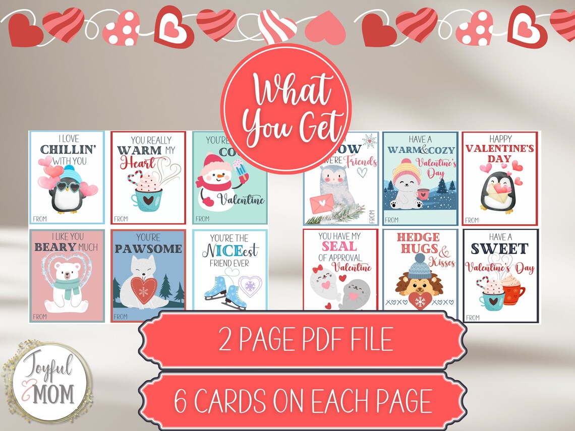 Kids Valentines, Winter Theme | Printable Valentine Cards for Kids ...