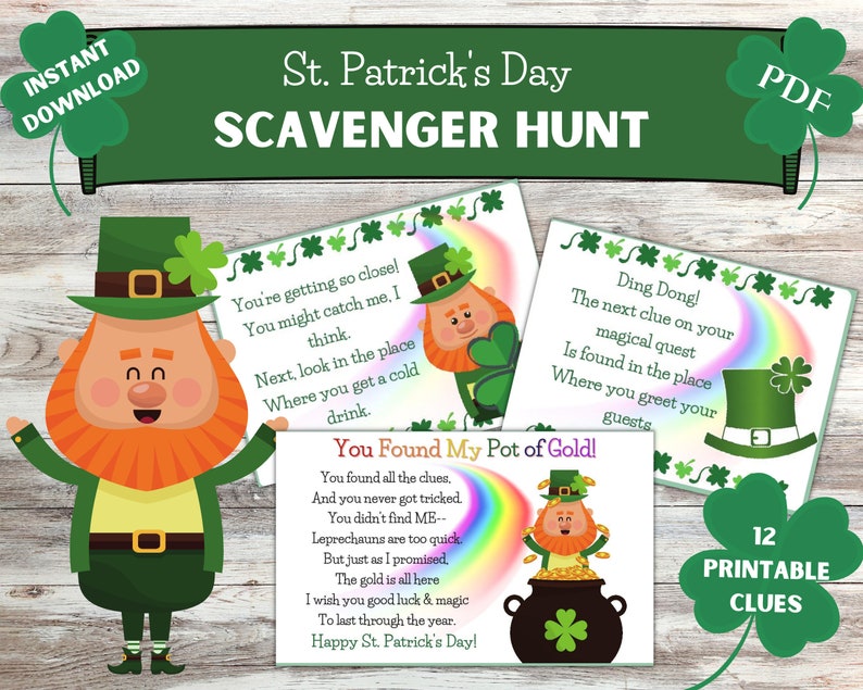 St Patricks Day Scavenger Hunt, Leprechaun Treasure Hunt, St Patricks ...